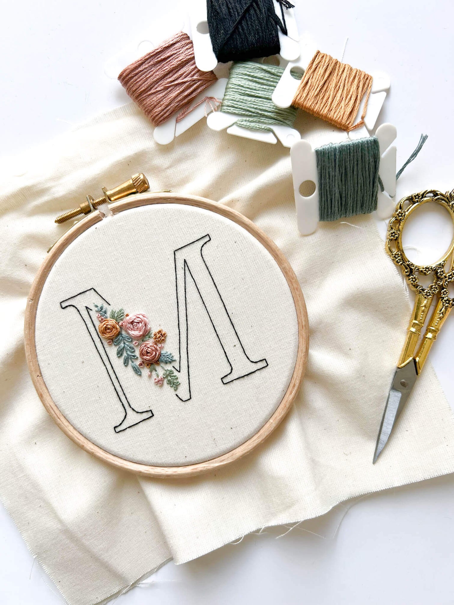 Floral Initial - A-Z Embroidery Patterns – Mindful Mantra Embroidery
