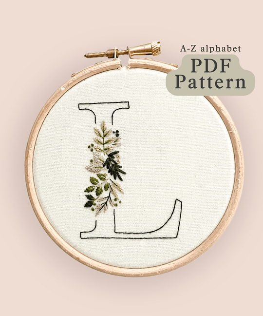 Botanical Initial Embroidery Pattern (A-Z) – Mindful Mantra Embroidery