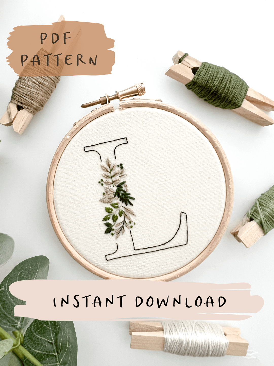 Botanical Initial Embroidery Pattern (A-Z) – Mindful Mantra Embroidery
